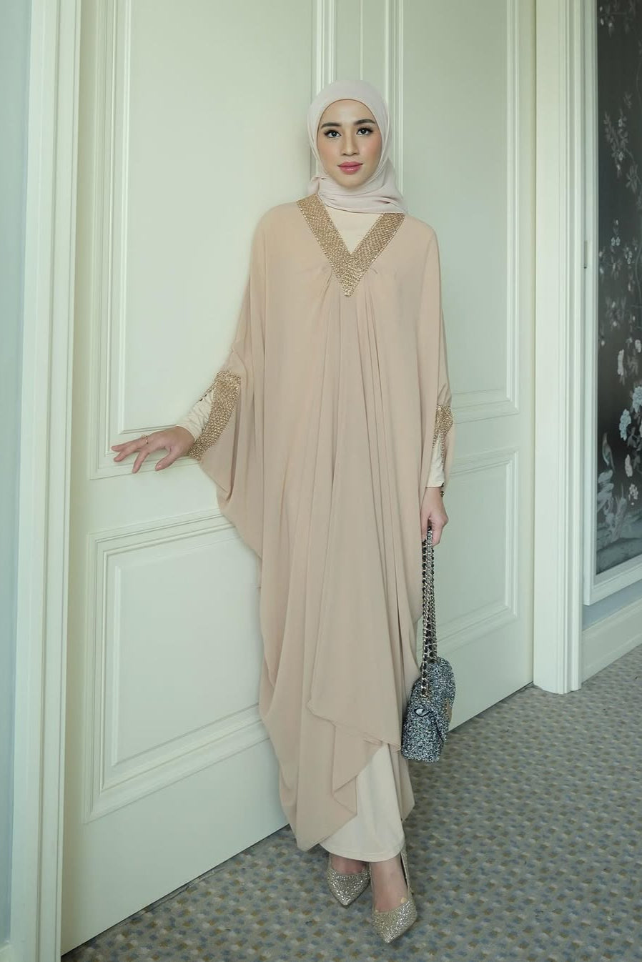 Ameera Kaftan - Cream - Kaftan Ramadhan Hari Raya Lengan Batwing